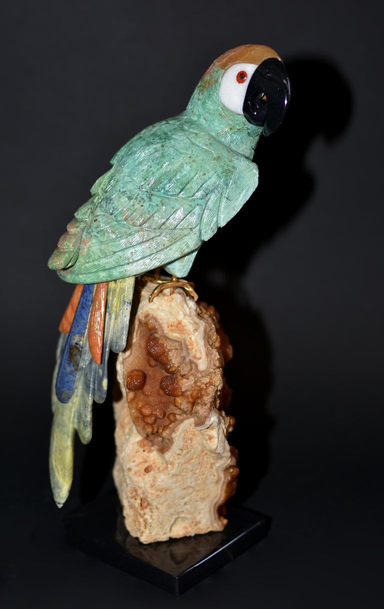 Gemstone Parrot on Red Jasper For Sale at 1stDibs