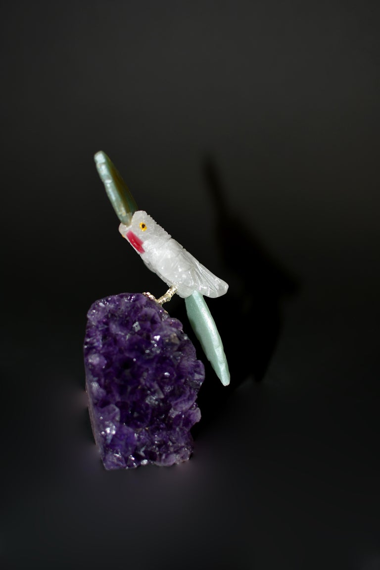 Gemstone Quartz Parrots Birds on Amethyst For Sale at 1stDibs