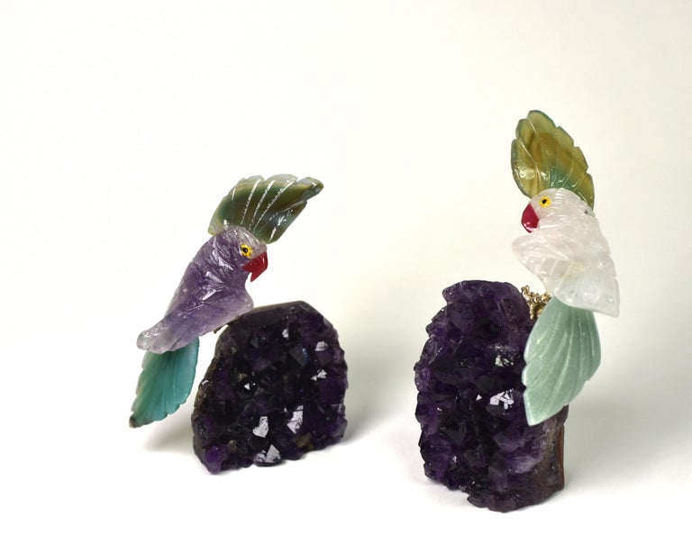 Gemstone Quartz Parrots Birds on Amethyst For Sale at 1stDibs
