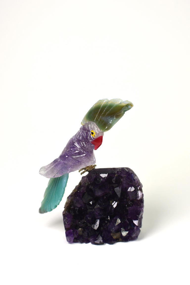 Gemstone Quartz Parrots Birds on Amethyst For Sale at 1stDibs
