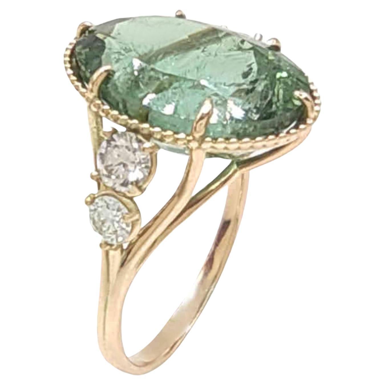Gemstone ring 14k Gold Tourmaline Diamonds Cocktail Ring Cerified For ...