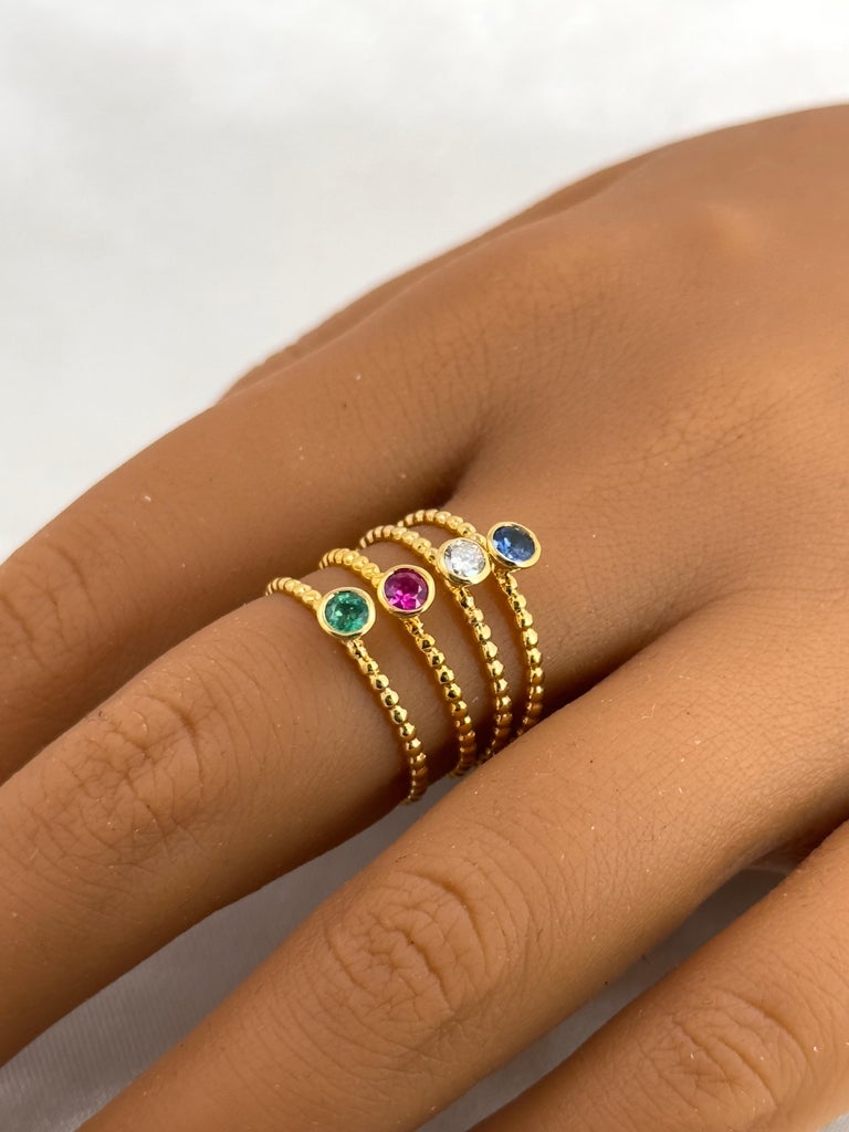 Gemstone Solitaire Ring Stack, Natural Gemstone Rings, Stackable 18k ...