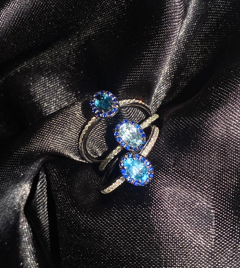 Gemstone Solitaire Ring, Stackable Diamond Rings, Blue Gemstone Solid ...