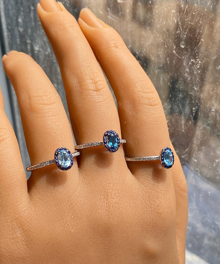 Gemstone Solitaire Ring, Stackable Diamond Rings, Blue Gemstone Solid ...
