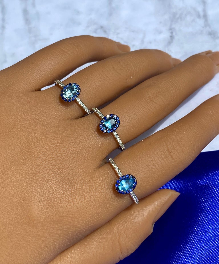 Gemstone Solitaire Ring, Stackable Diamond Rings, Blue Gemstone Solid ...