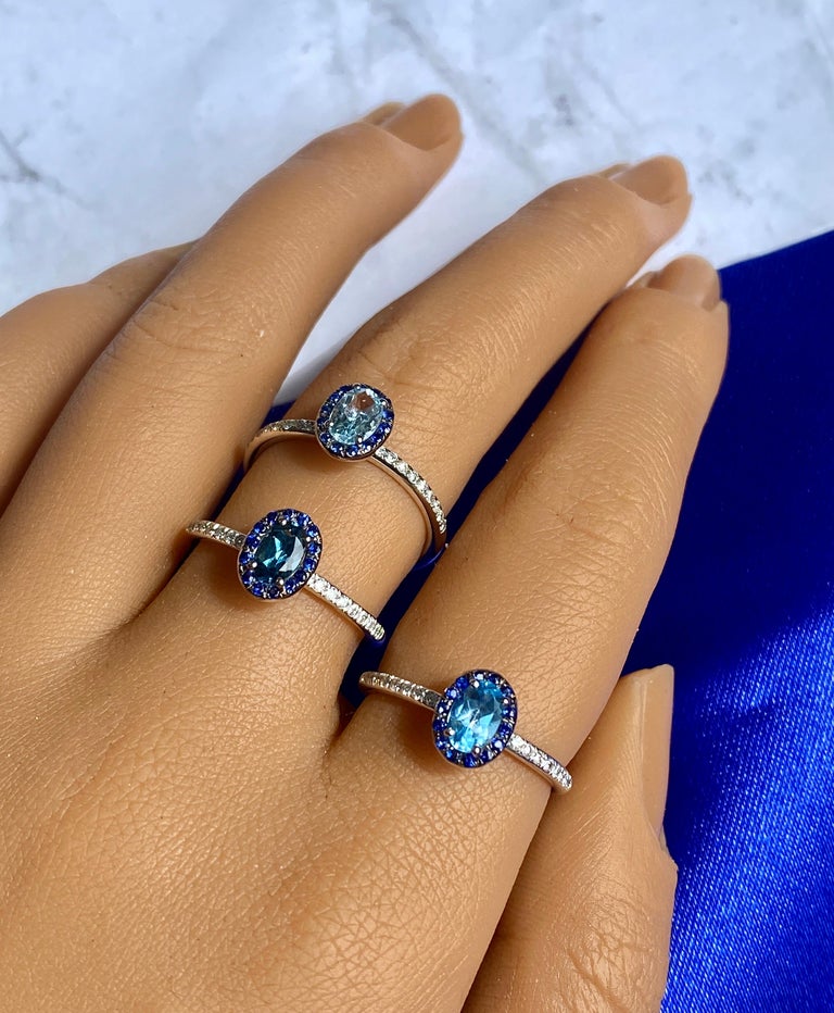 Gemstone Solitaire Ring, Stackable Diamond Rings, Blue Gemstone Solid ...