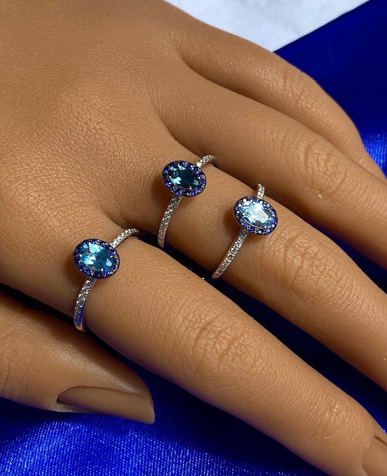 Gemstone Solitaire Ring, Stackable Diamond Rings, Blue Gemstone Solid ...