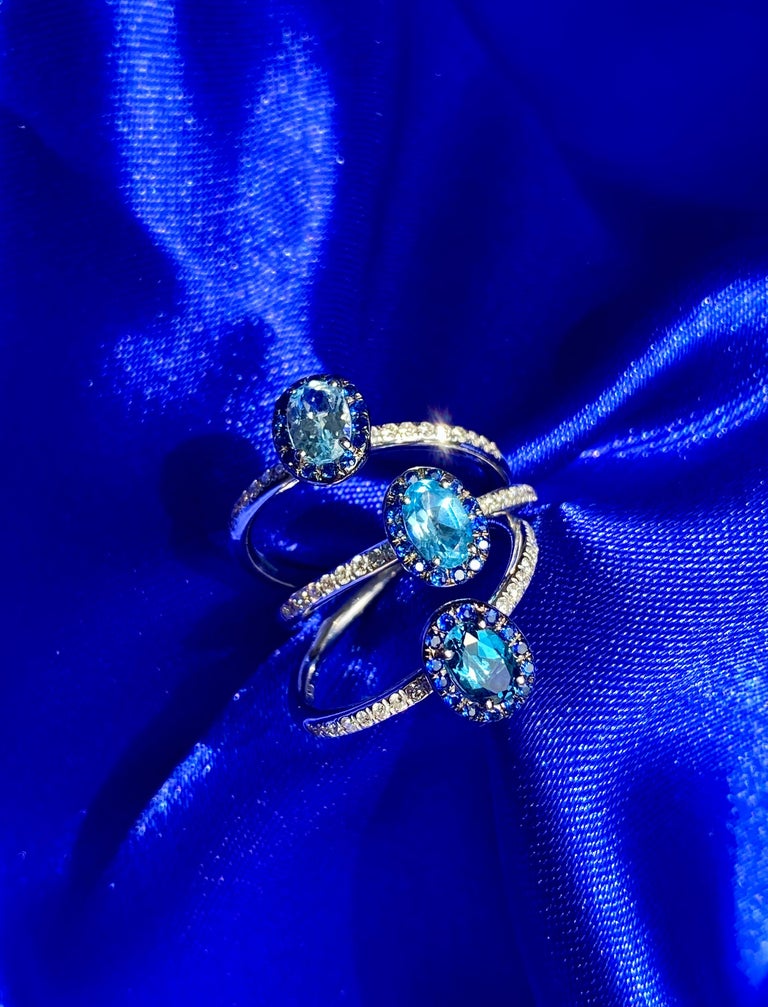 Gemstone Solitaire Ring, Stackable Diamond Rings, Blue Gemstone Solid ...