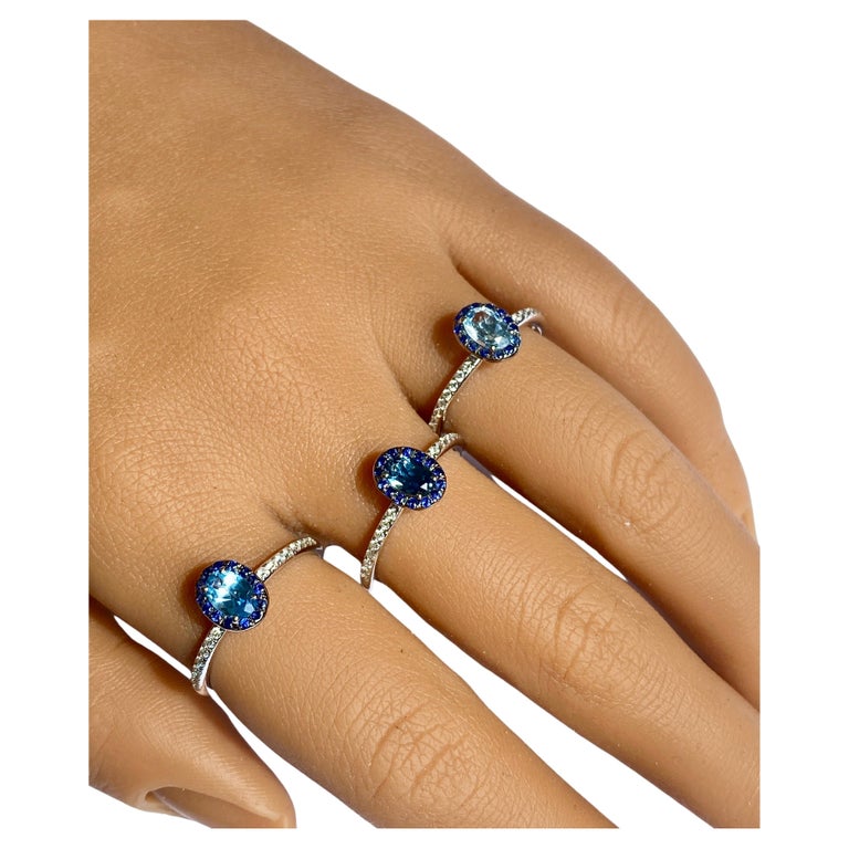 Gemstone Solitaire Ring, Stackable Diamond Rings, Blue Gemstone Solid ...