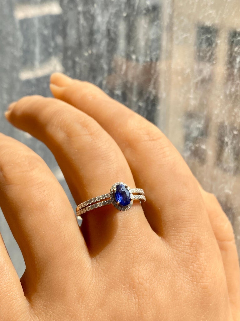 Gemstone Solitaire Wedding Set, Natural Diamond Wedding Ring, Stackable ...