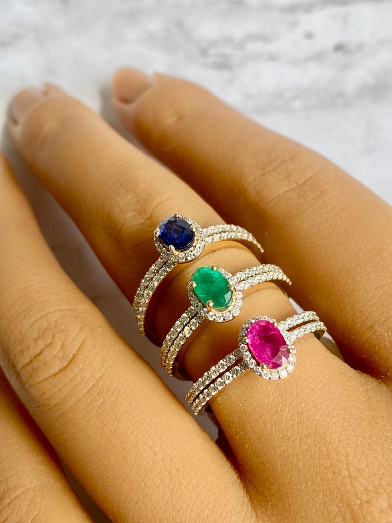 Gemstone Solitaire Wedding Set, Natural Diamond Wedding Ring, Stackable ...