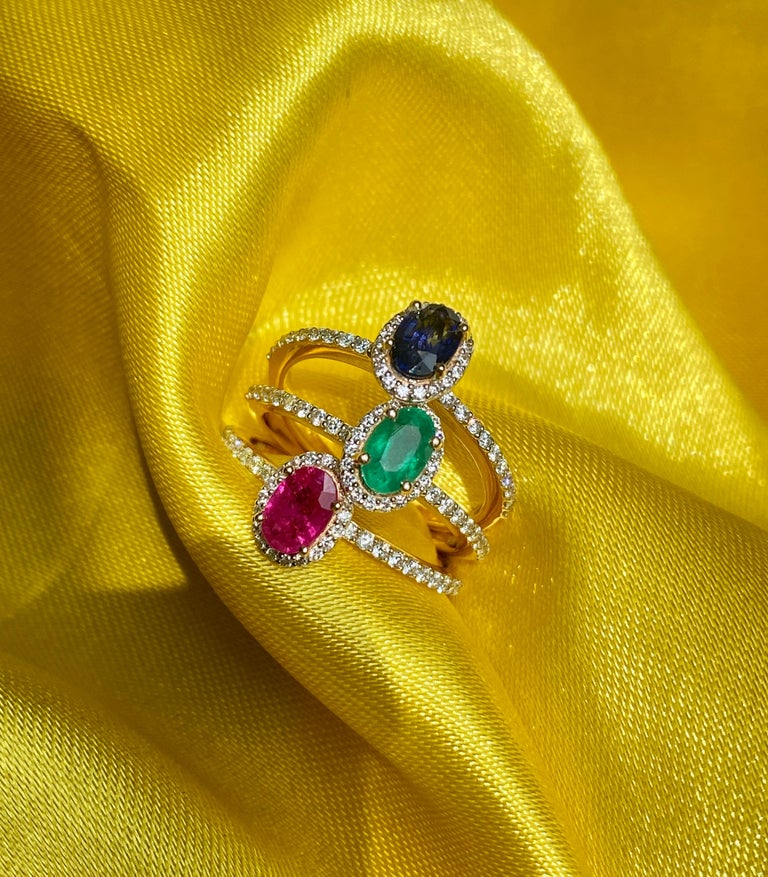 Gemstone Solitaire Wedding Set, Natural Diamond Wedding Ring, Stackable ...