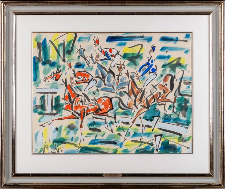 Gen Paul - 'At the Races' Abstract colourful painting of horses and ...