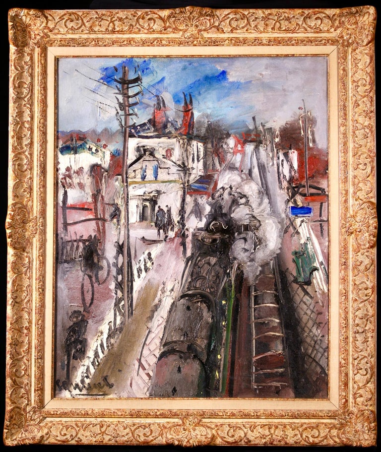 Gen Paul - En Route pour Paris - Expressionist Oil, Train in Cityscape ...