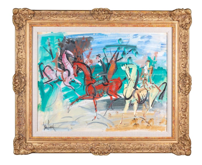 Gen Paul - 'The Promenade' Abstract Figurative painting of horses and ...