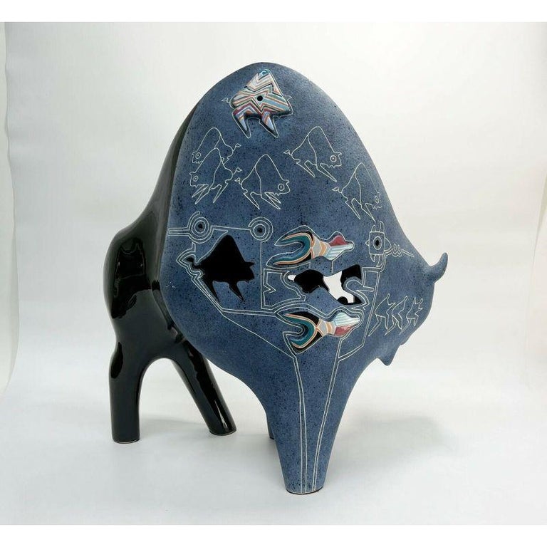 Gene and Rebecca Tobey Ceramic Buffalo Sculpture, 1987 For Sale at 1stDibs