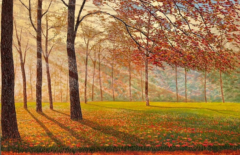 Gene Pompa – Frühe herbst Dawn – Italienisches Ölgemälde in Blau, Gelb ...