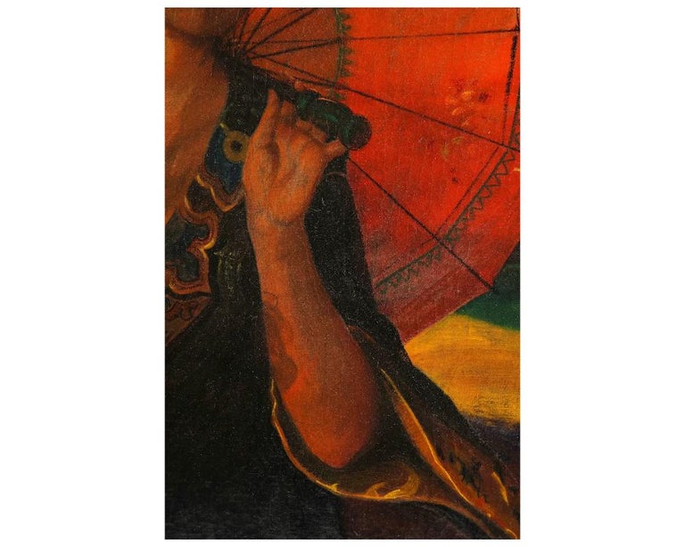 Gene Pressler Original Oil on Canvas Painting Deco Woman with Paraso ...