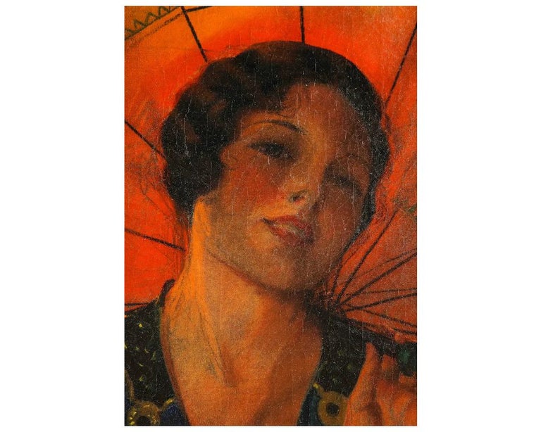 Gene Pressler Original Oil on Canvas Painting Deco Woman with Paraso ...