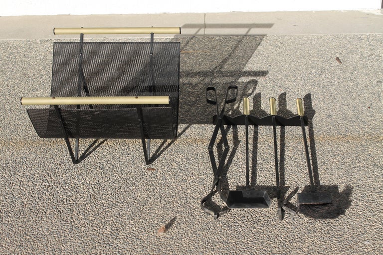 Gene Tepper Magazine / Log Holder with Fireplace Tools For Sale at 1stDibs