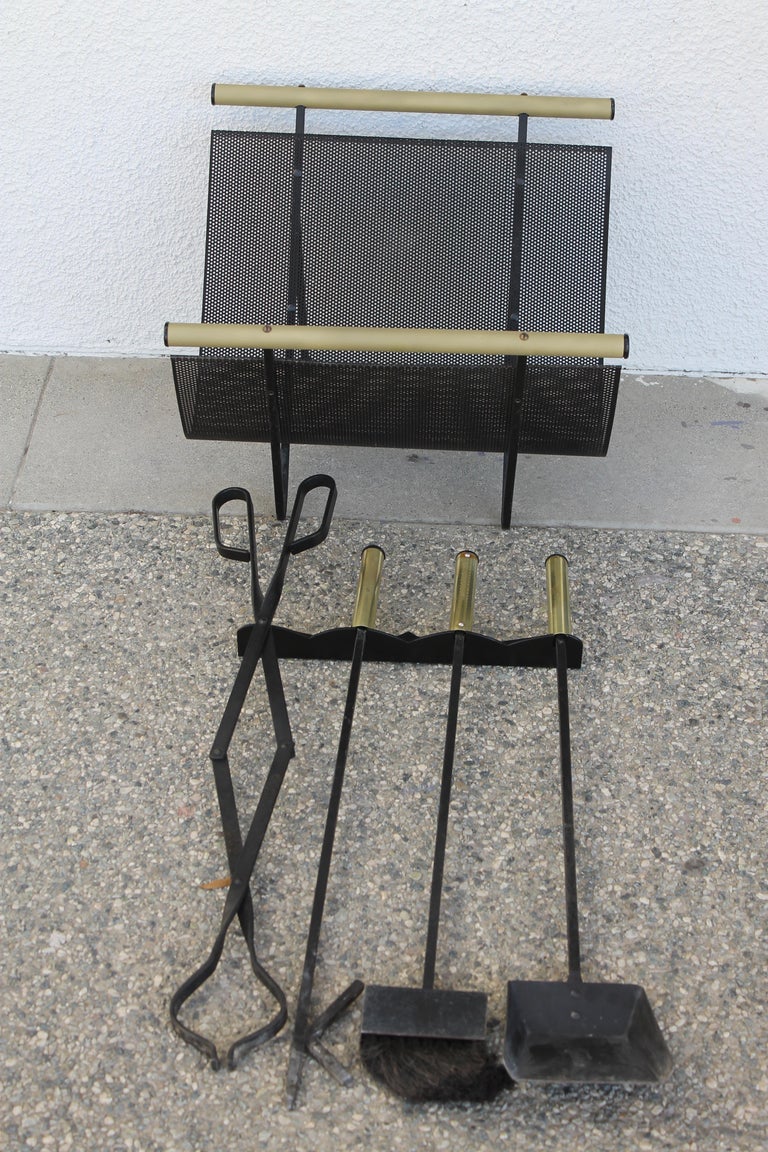 Gene Tepper Magazine / Log Holder with Fireplace Tools For Sale at 1stDibs