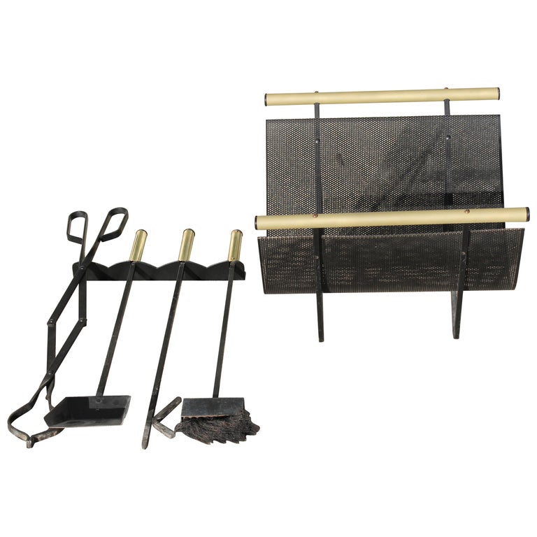 Gene Tepper Magazine / Log Holder with Fireplace Tools For Sale at 1stDibs