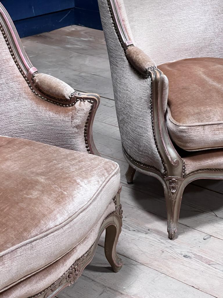 Generous Pair French Bergere Chairs For Sale at 1stDibs