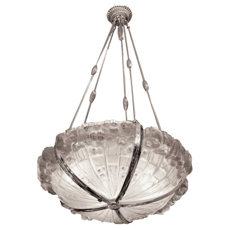 Genet Michon, Art Deco Garland of Flowers Chandelier, Molded Glass ...