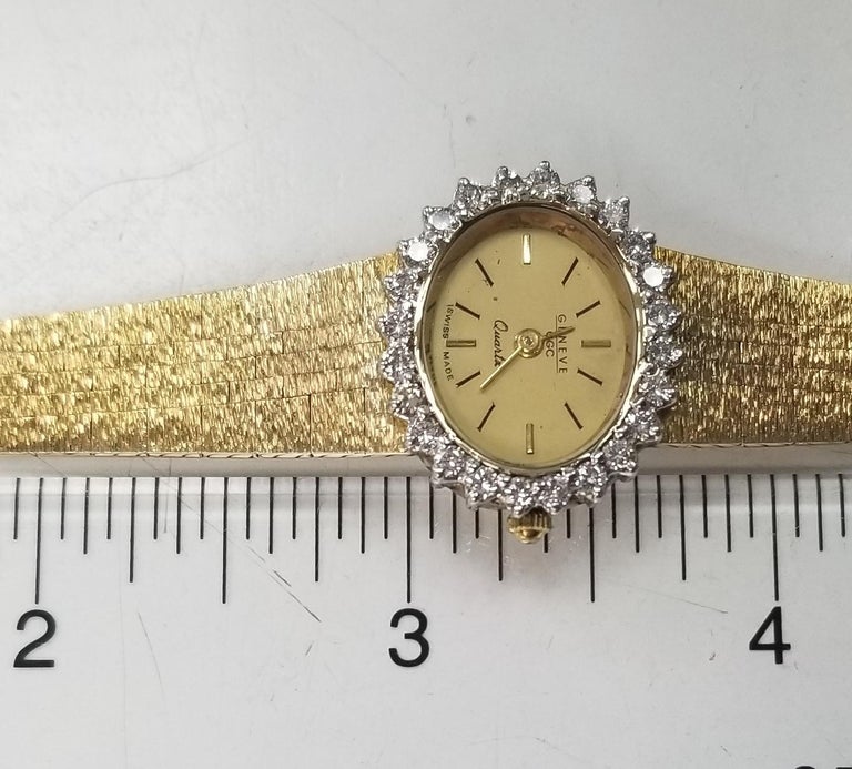 Geneve 14 Karat Yellow Gold Swiss Diamond Watch with Mesh Band For Sale ...