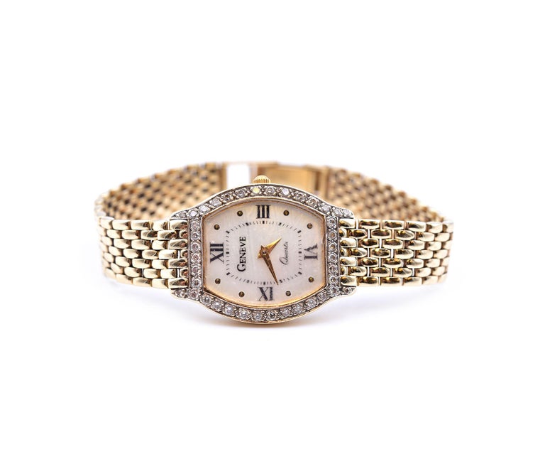 Geneve 14 Karat Yellow Gold Quartz Watch with Diamond Bezel at 1stDibs ...