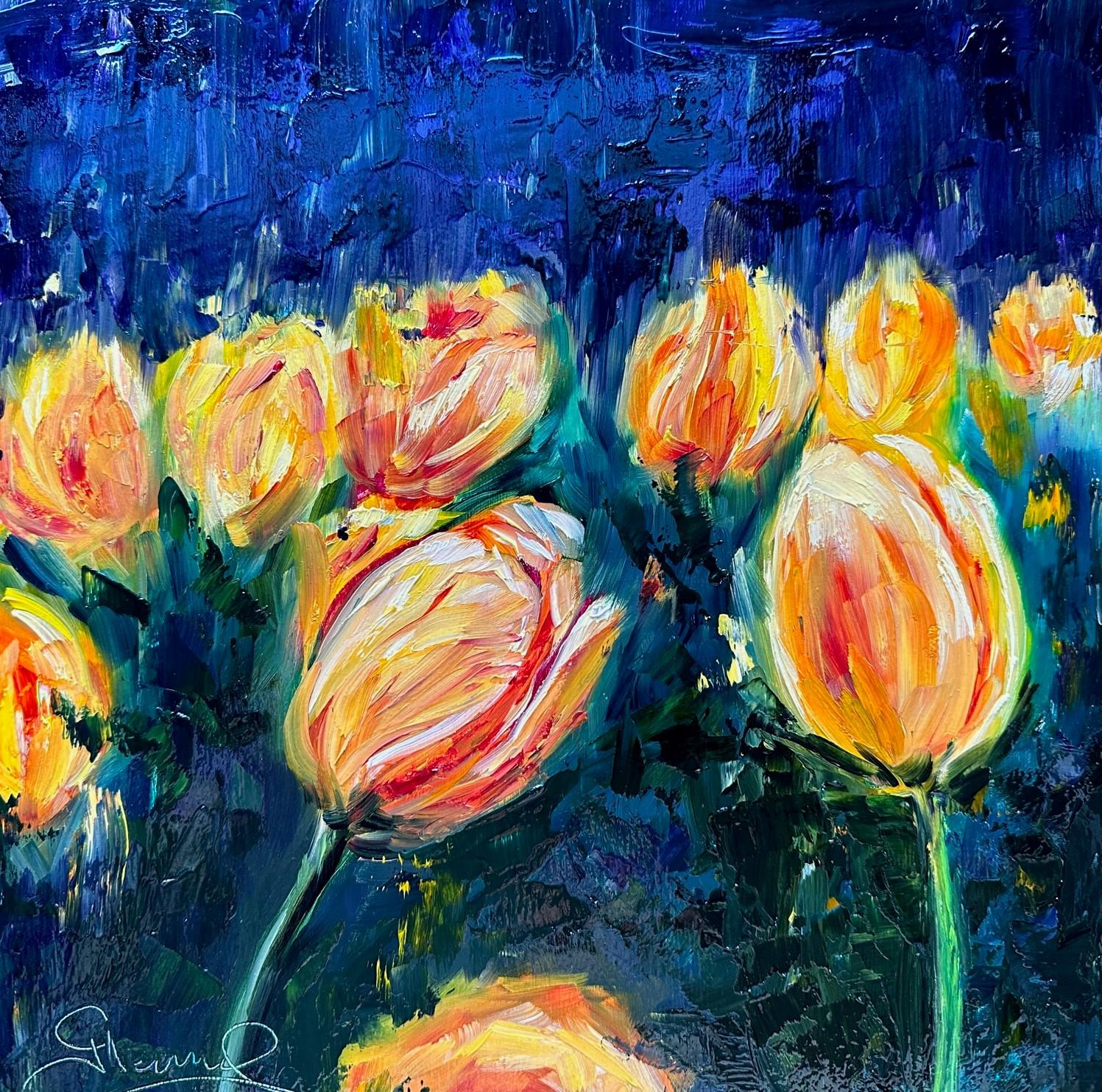 Genevieve Hamel - Yellow Tulips (Oil Painting, Impasto, Impressionism ...