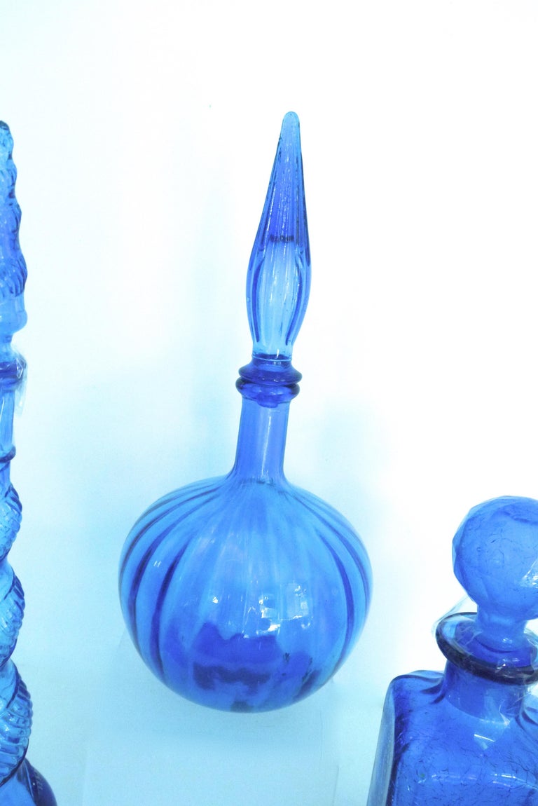 Blue Genie Bottles Collection 3 Pieces by Blenko and Empoli, Early 1960 ...