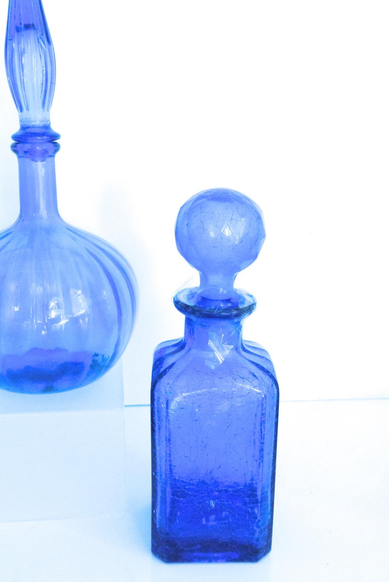 Blue Genie Bottles Collection 3 Pieces by Blenko and Empoli, Early 1960 ...