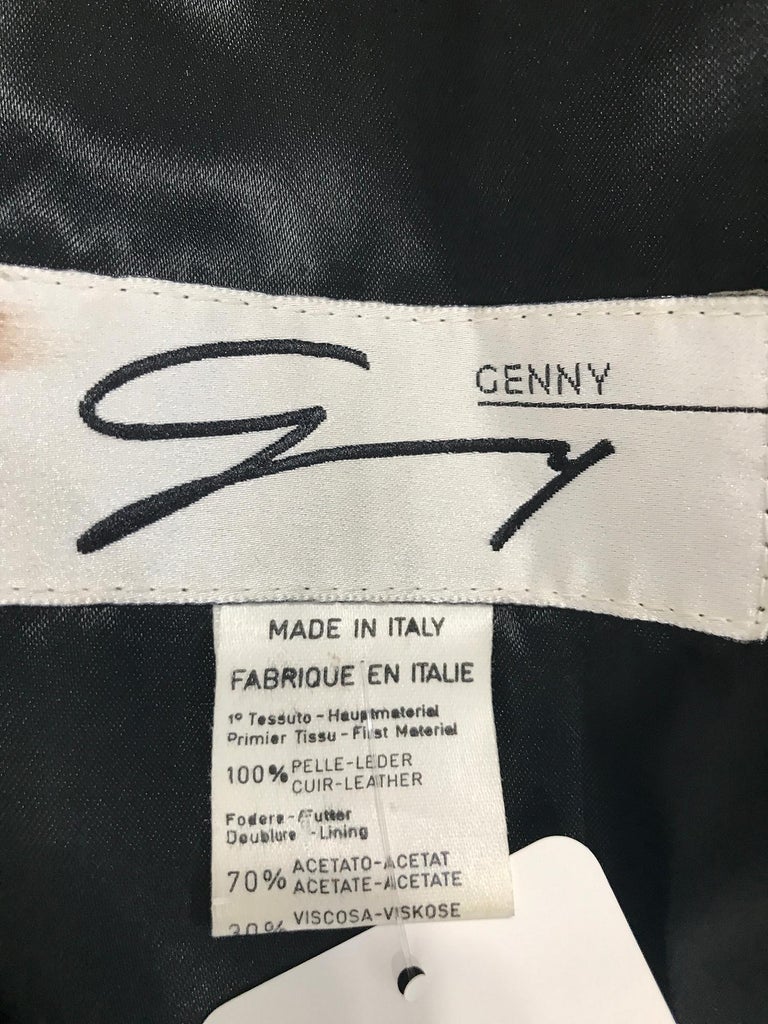 Genny Black Leather Bomber Jacket With Rhinestone Buttons and Gold ...