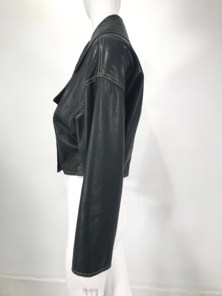 Genny Black Leather Bomber Jacket With Rhinestone Buttons and Gold ...