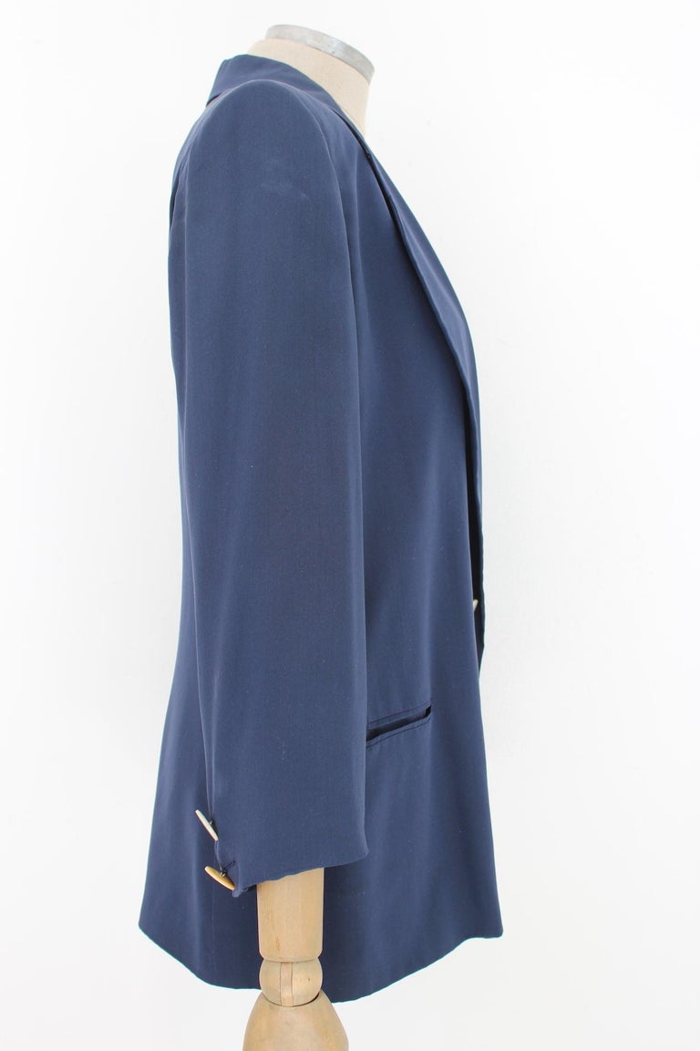 Genny Blue Silk Classic Vintage Jacket 1980s For Sale at 1stDibs