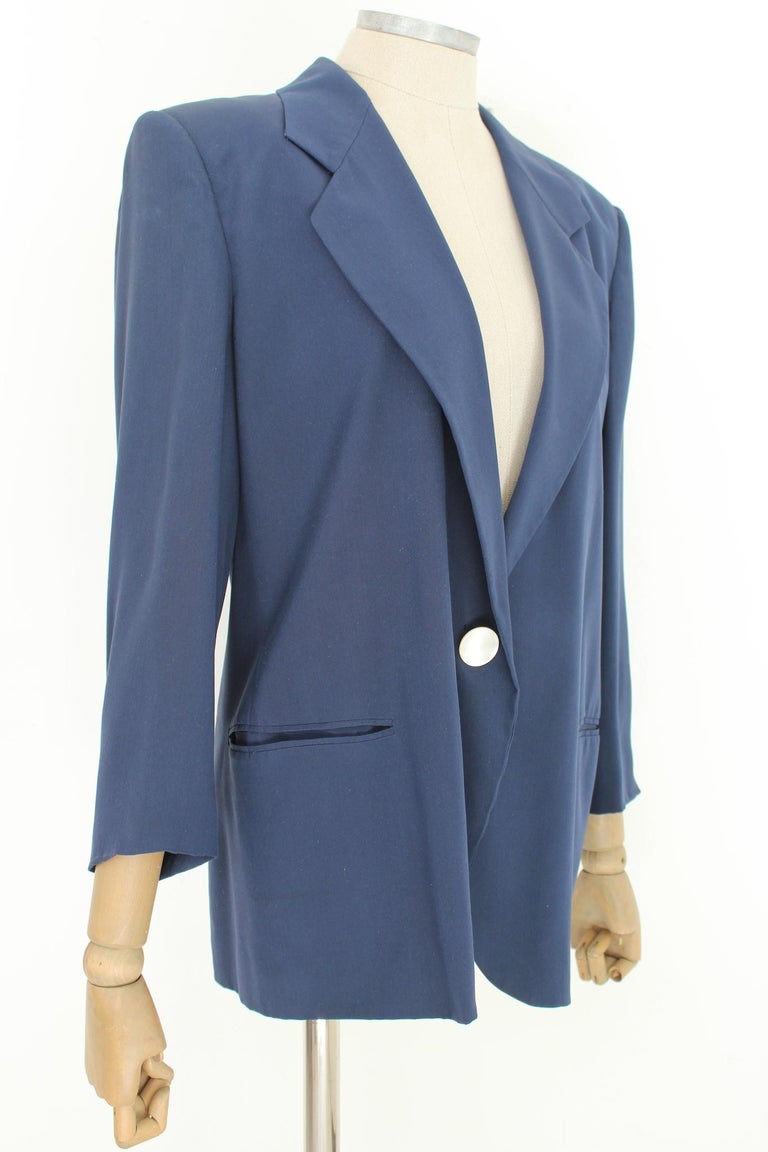 Genny Blue Silk Classic Vintage Jacket 1980s For Sale at 1stDibs