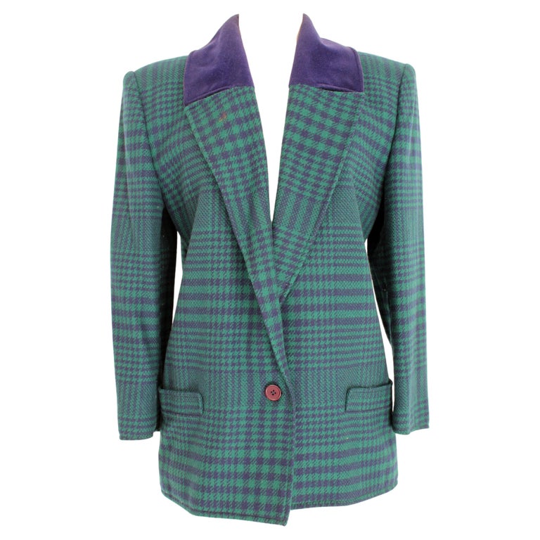 Genny By Versace Blue Green Cashmere Wool Check Blazer at 1stDibs