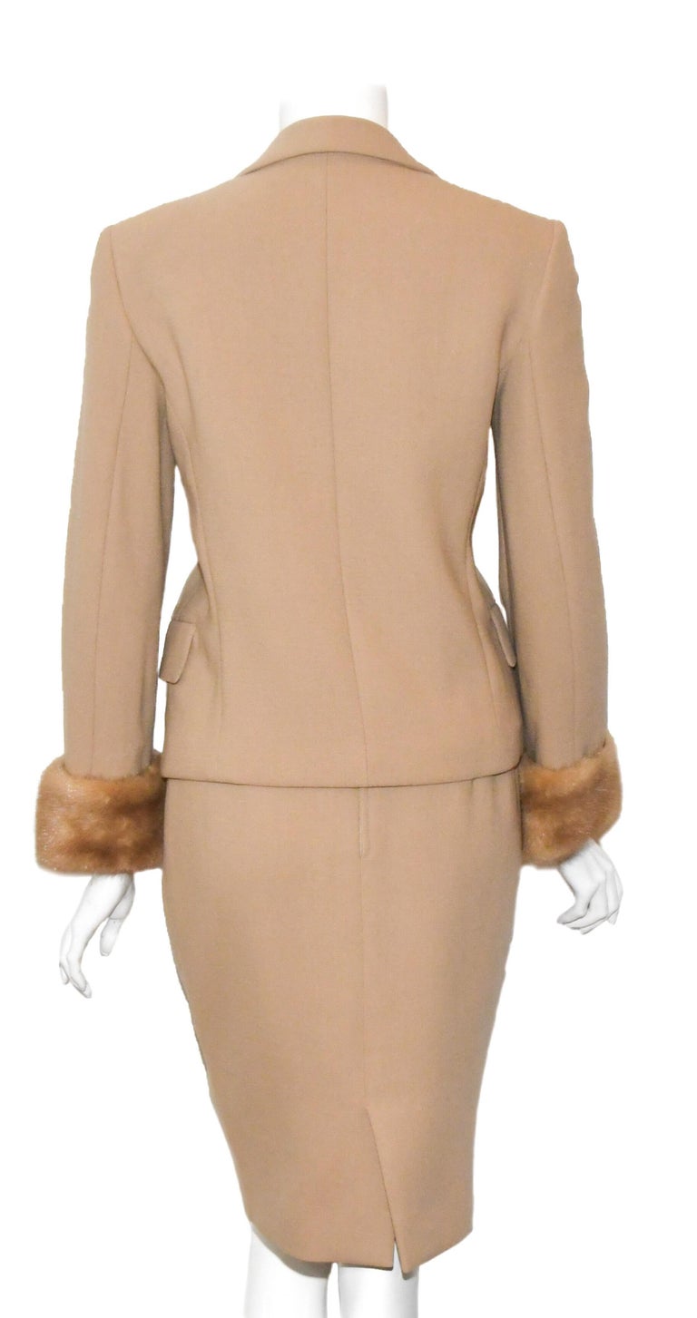 Genny Mid-Weight Wool Suit With Wide Mink Cuffs at 1stDibs