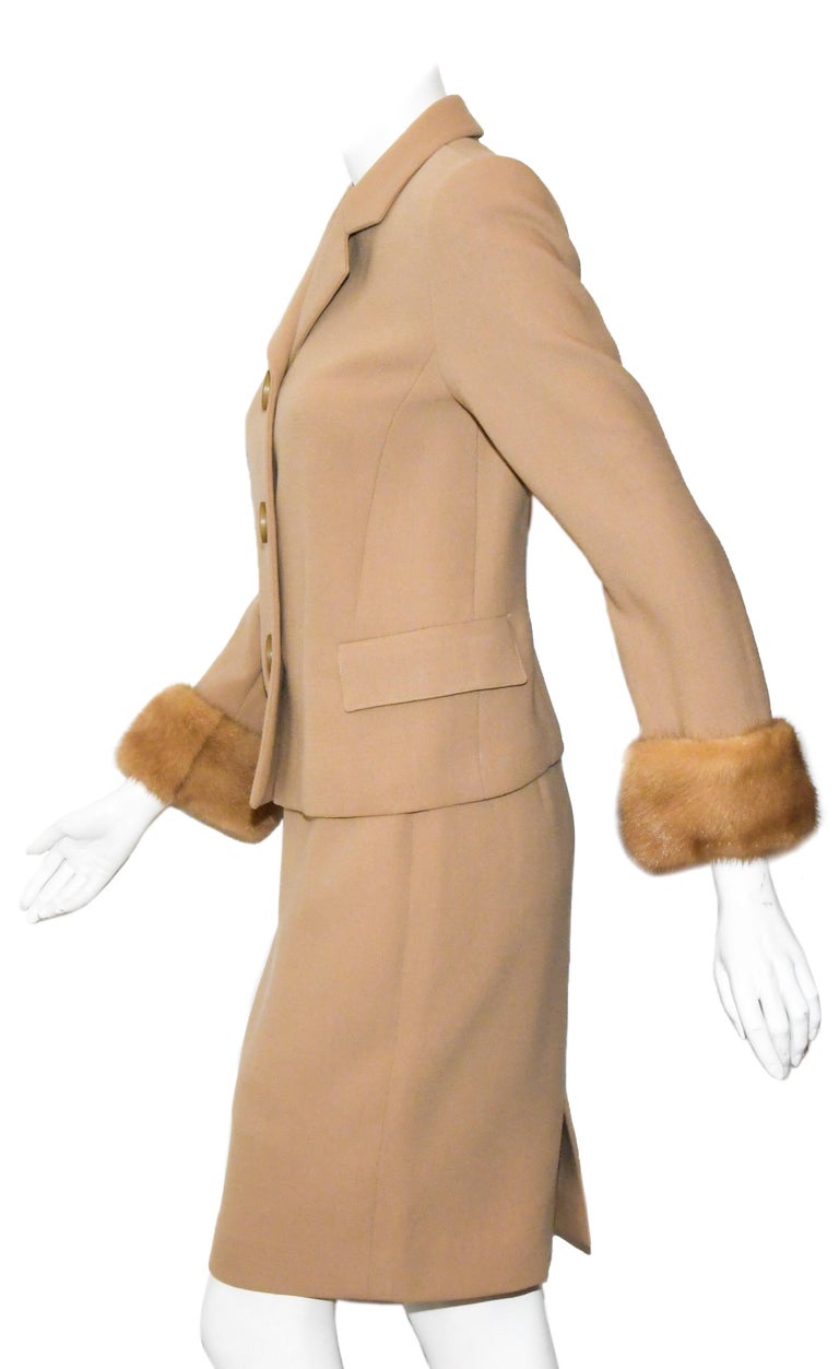 Genny Mid-Weight Wool Suit With Wide Mink Cuffs at 1stDibs