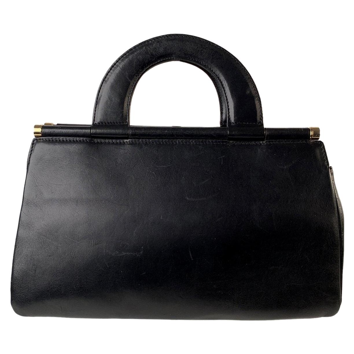 Genny Vintage Black Leather Top Handles Bag Handbag For Sale at 1stDibs ...