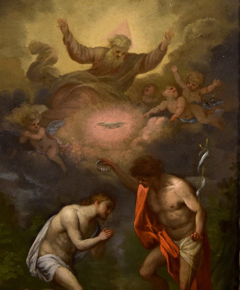 Baptism Christ God Paint Oil on canvas 17th Century Genoese School Old ...