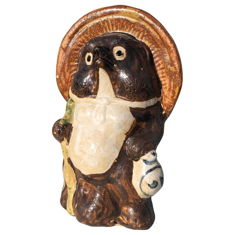 Gentle Old Japanese Folk Hero Tanuki Handmade Hand Glazed Big Belly at ...