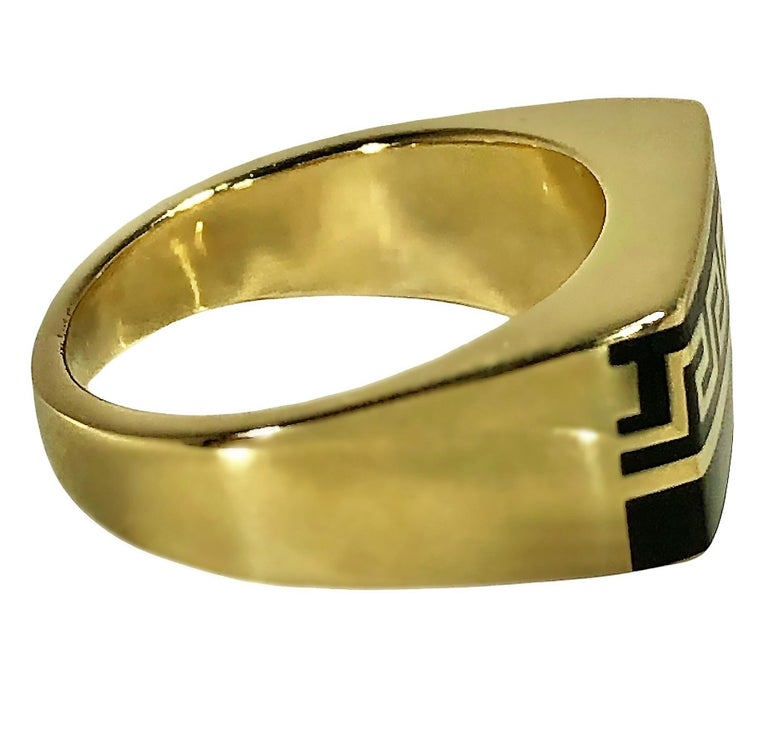 Gent's 14k Gold and Black Enamel Greek Key Motif Ring For Sale at 1stDibs
