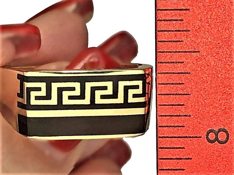 Gent's 14k Gold and Black Enamel Greek Key Motif Ring For Sale at 1stDibs