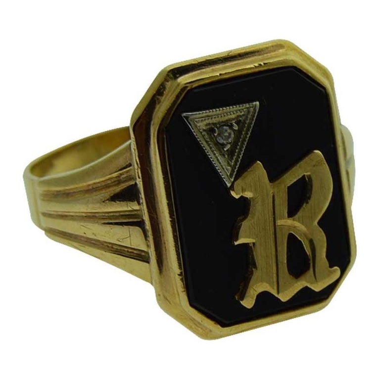 Gent's Art Deco Solid Gold Initial B Signet Ring at 1stDibs