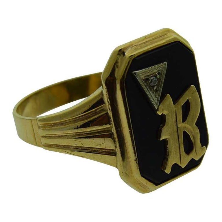 Gent's Art Deco Solid Gold Initial B Signet Ring at 1stDibs