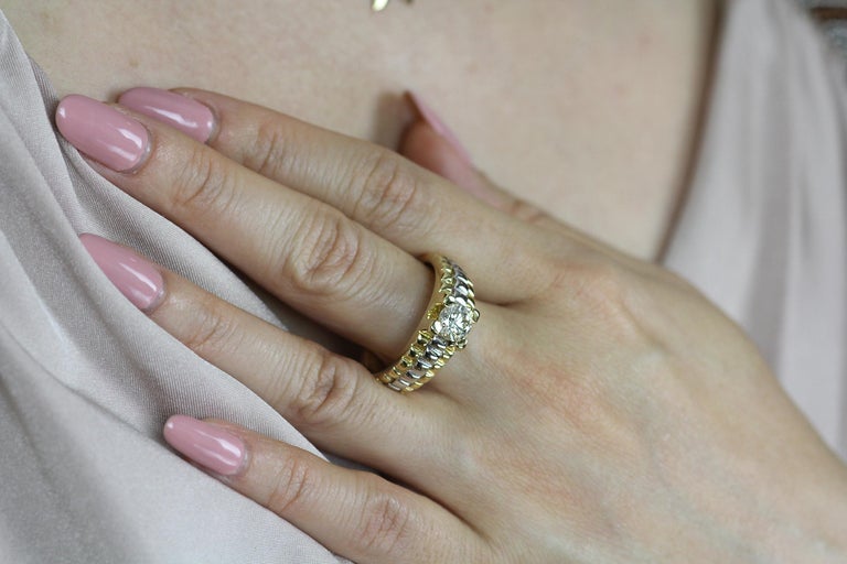 Gents Diamond Single Stone Ring in Bimetal 18 Carat Gold For Sale at ...