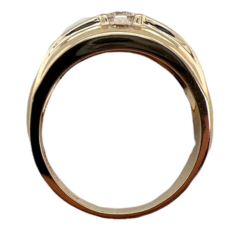 Gents Diamond Solitaire 14 Karat Yellow Gold Band Ring For Sale at 1stDibs