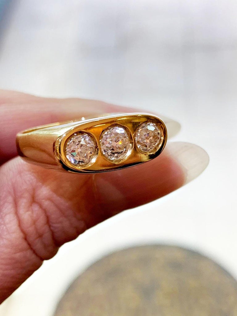 Gents Old Cut Diamond Three-Stone 'Gypsy' Ring at 1stDibs | 3 stone ...